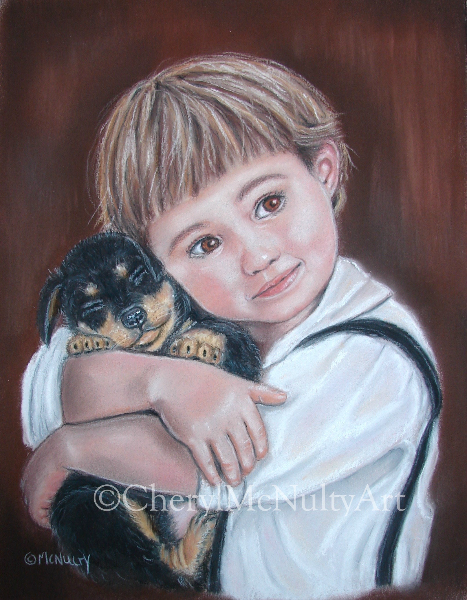 Amish Print of Pastel Painting noah's Puppy Amish Boy Hugging Puppy ...