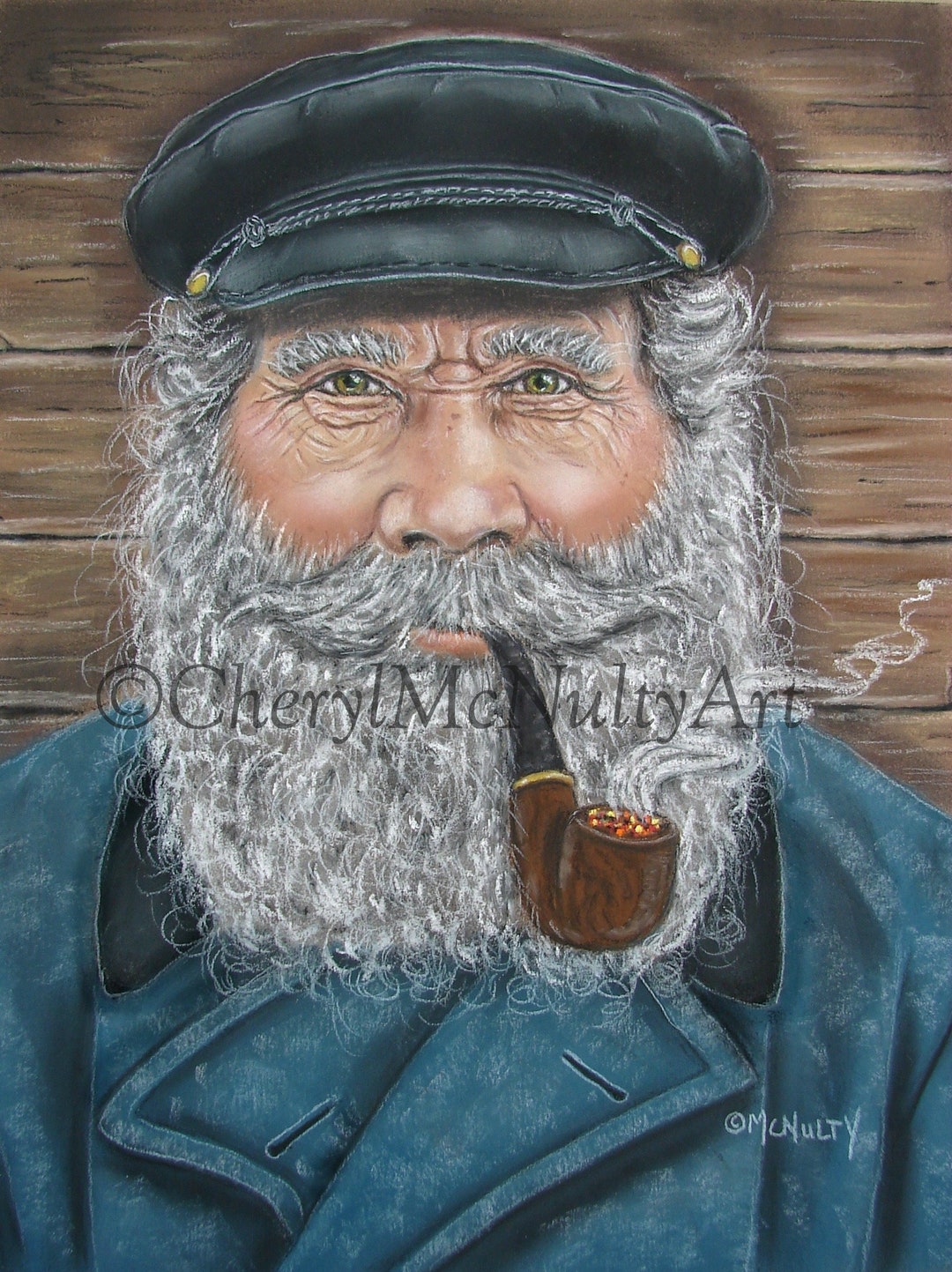 Salty Sea Captain Portrait Print of Pastel Painting From Vintage Photo ...