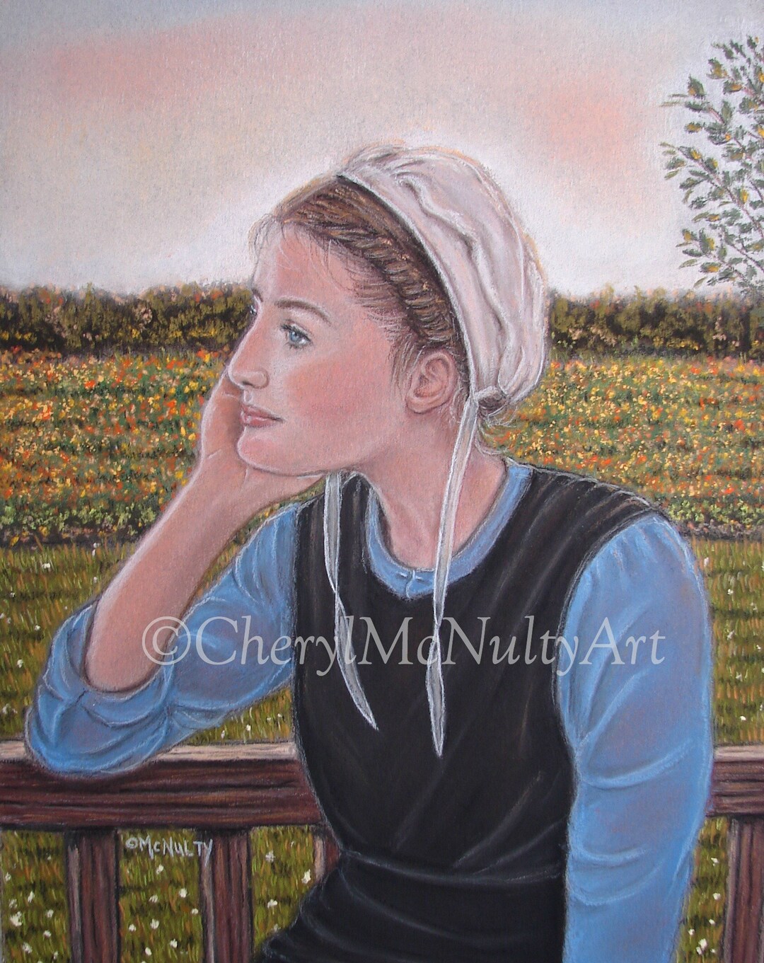 Amish Print of Pastel Painting "sunset Dreams" Amish Girl Resting ...