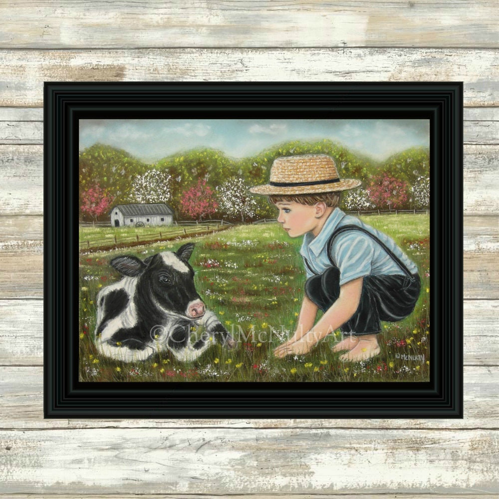 Amish Print of Pastel Painting finding the Calf - Etsy