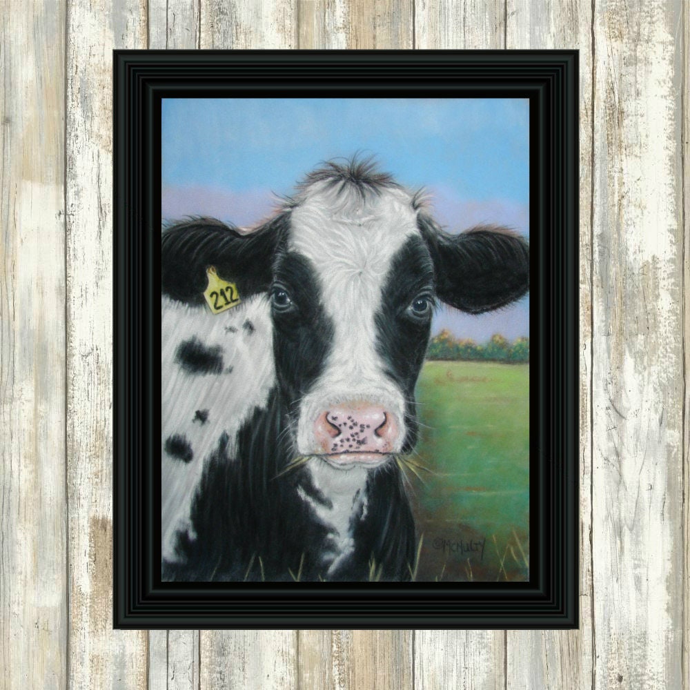 Realistic Cow Print of Pastel Painting Amish Farm Animal Country Life ...