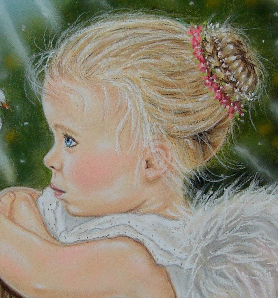 Little Angel Girl With Dove Print of Pastel Portrait Painting ...