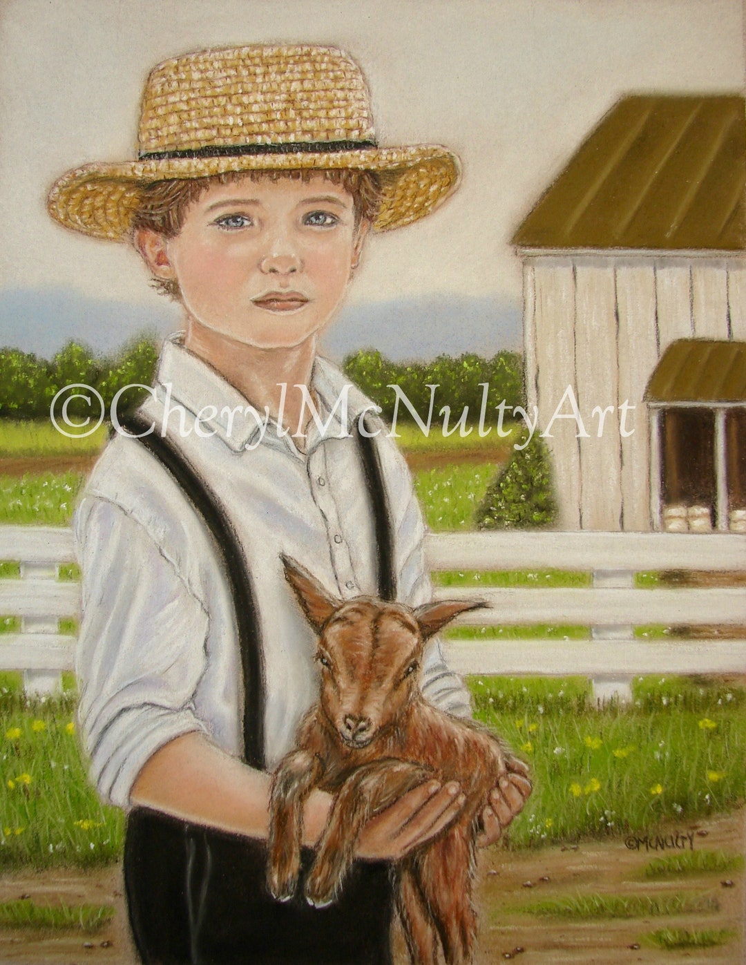 Amish Boy With Goat Print, Farm Animal Simple Living Serene Country ...