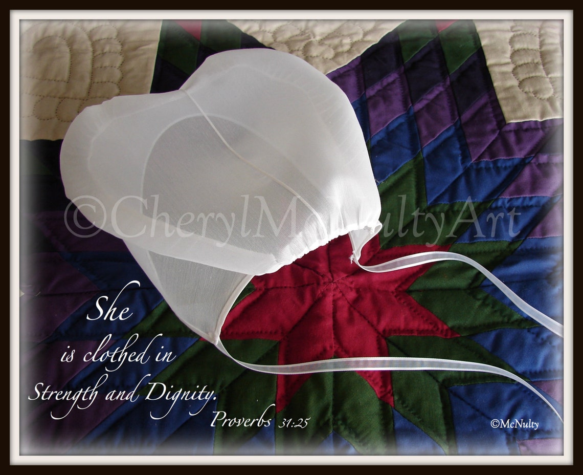 Amish Prayer Cap on Quilt Photographic Print Amish Living Clothing ...