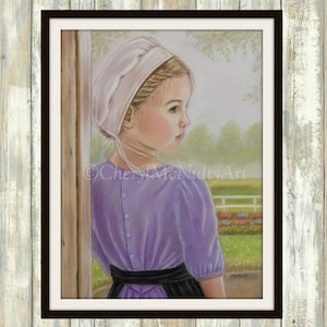 Amish Print of Pastel Painting mary and the Misty Morning Amish Girl ...