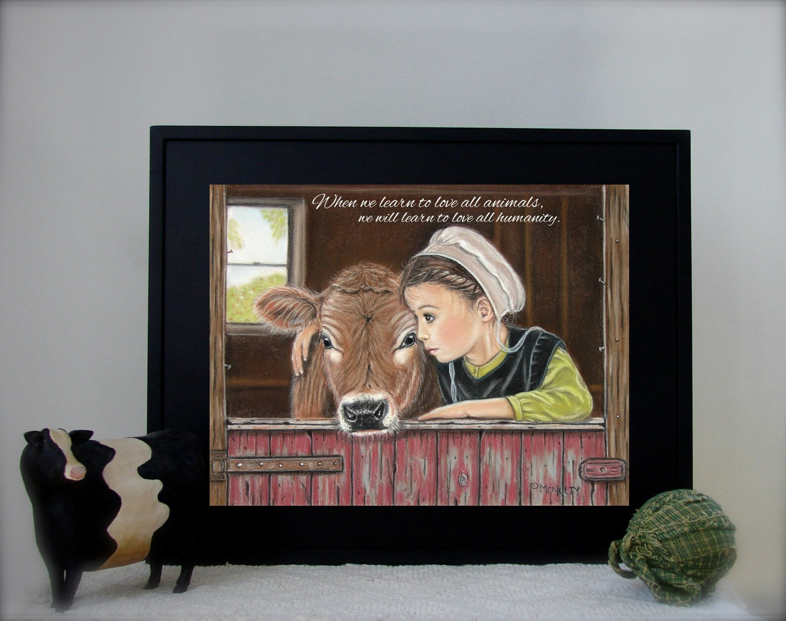 Amish Girl With Cow sarah Hugging the Cow Print of | Etsy
