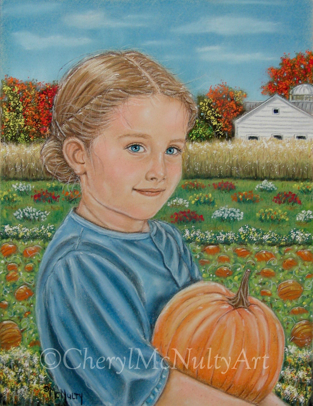 Amish Autumn Print of Pastel Painting "pumpkin Time" Amish Girl in ...