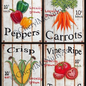 Vegetable Sign prints Set of 4 distressed or original Fresh Vegetable ...