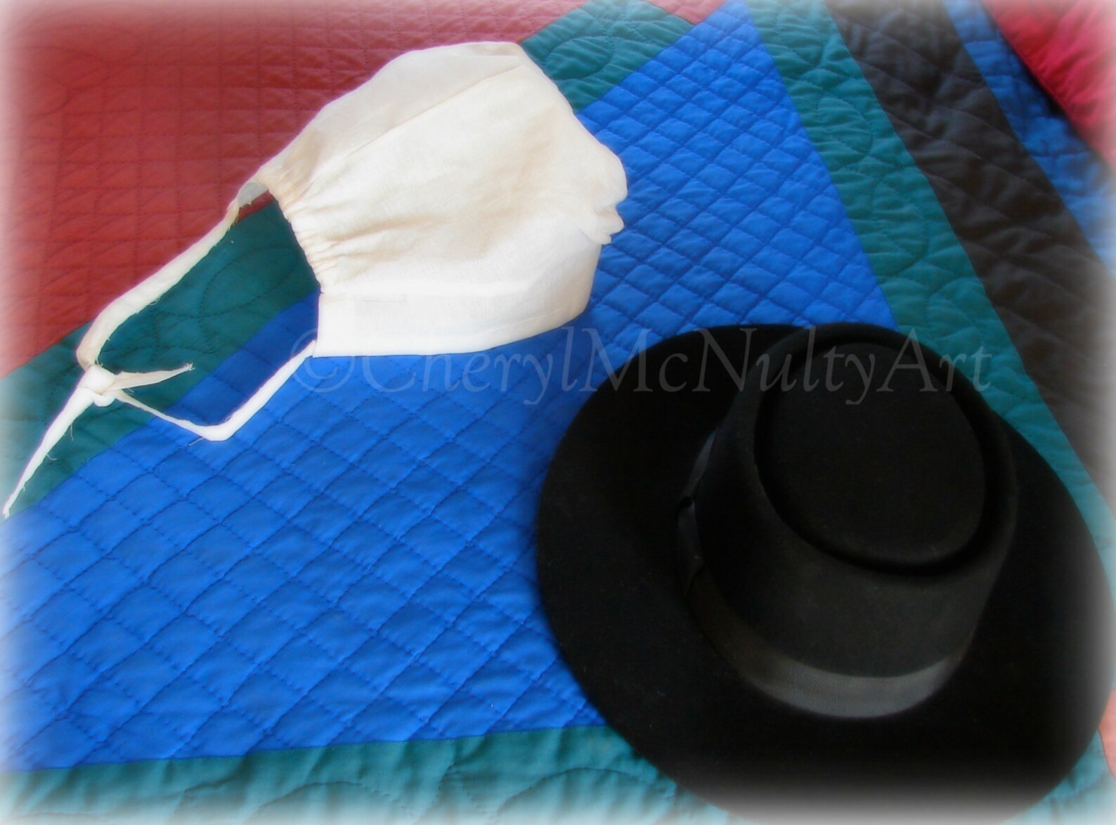 Amish Hat and Prayer Cap on Amish Quilt Photographic Print of Amish ...