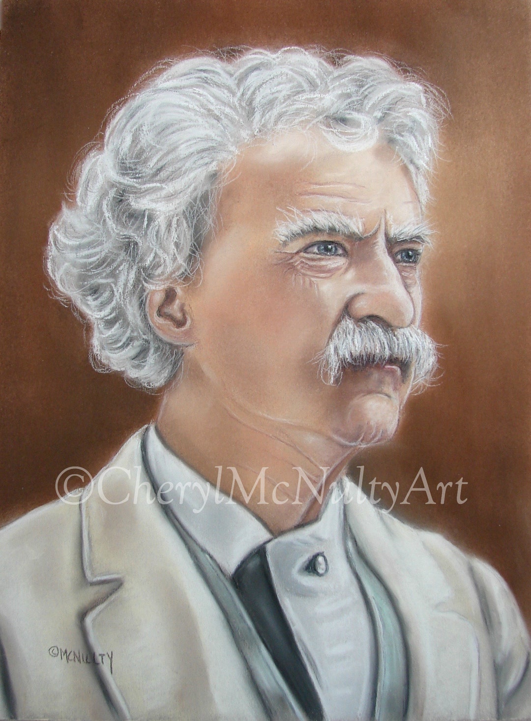 Mark Twain Portrait Print of Pastel Painting From a Vintage Black and ...
