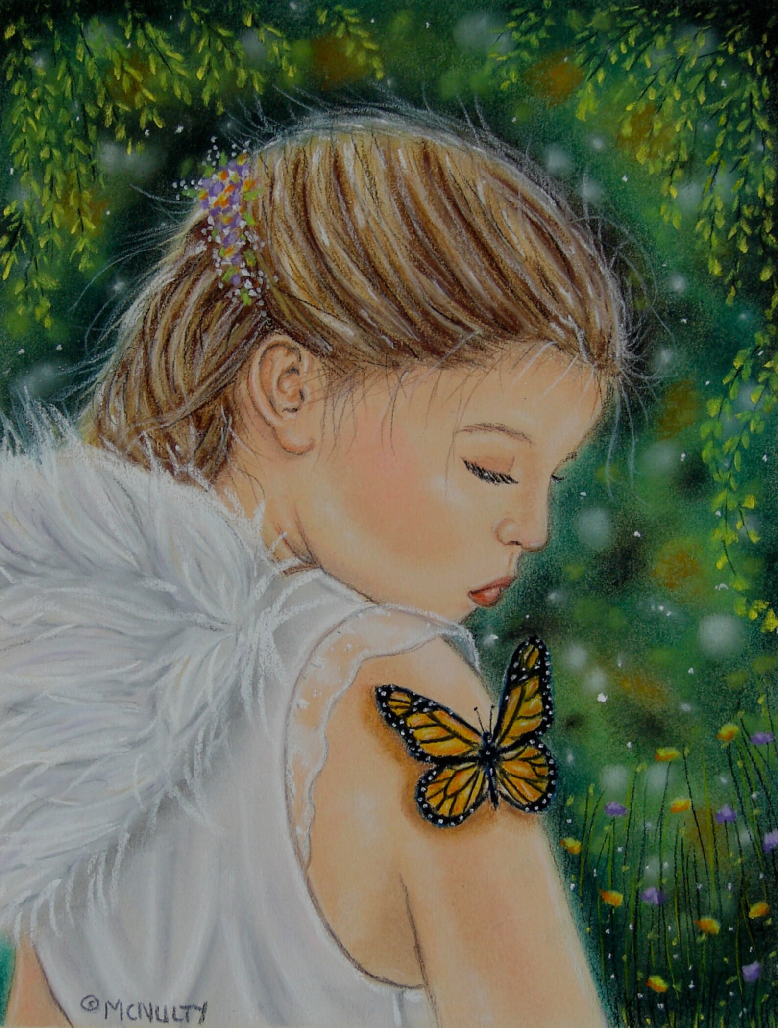 Angel With Butterfly Print of Pastel Portrait Painting | Etsy