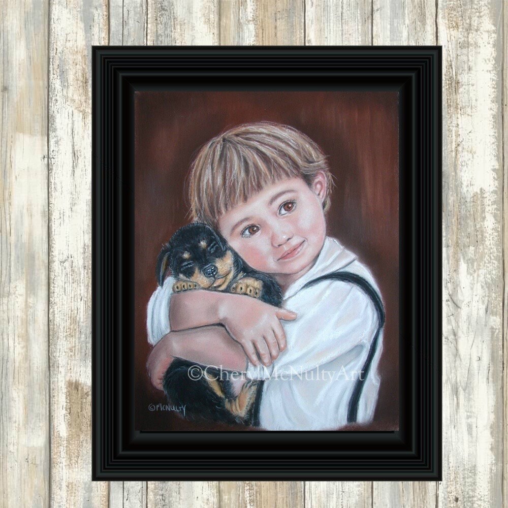Amish Print of Pastel Painting noah's Puppy Amish Boy Hugging Puppy ...