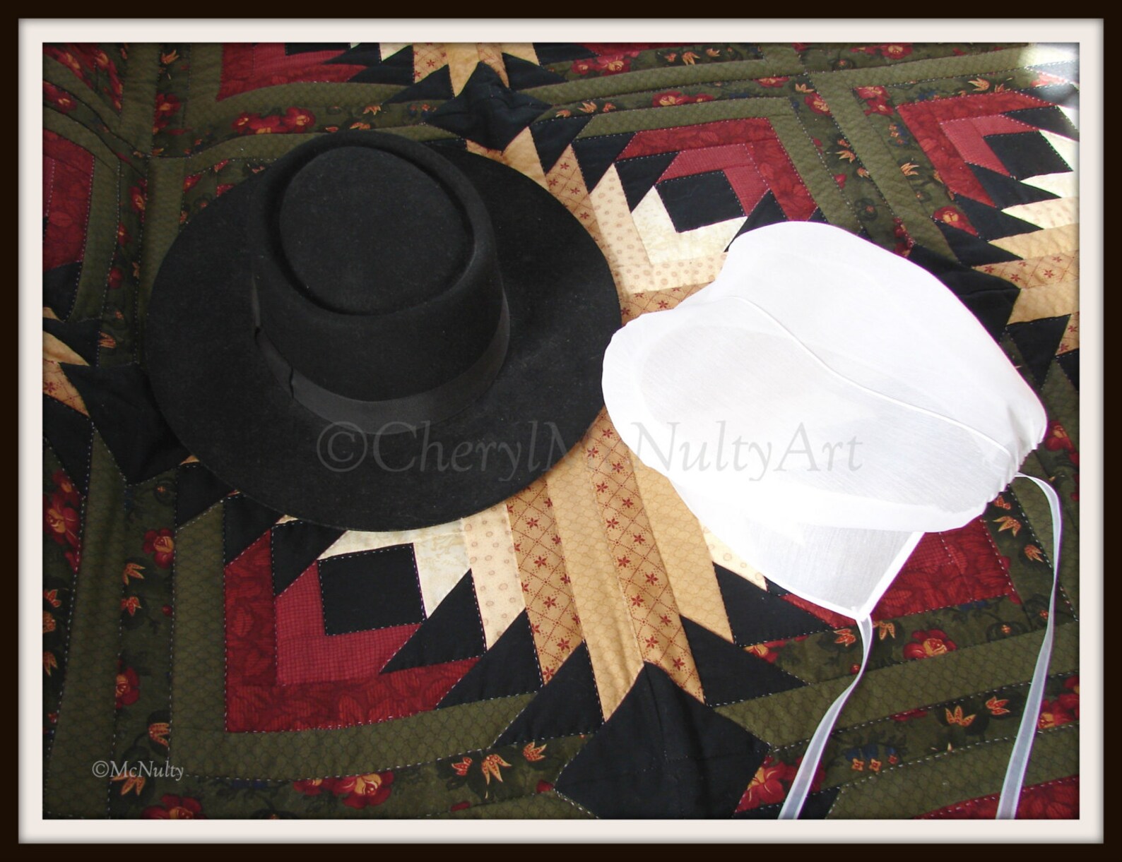 Amish Prayer Cap and Men's Felt Hat on Amish Quilt - Etsy