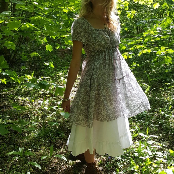 Grey White Floral Blockprint Cotton Muslin Gauze Tiered Smock | Etsy UK
