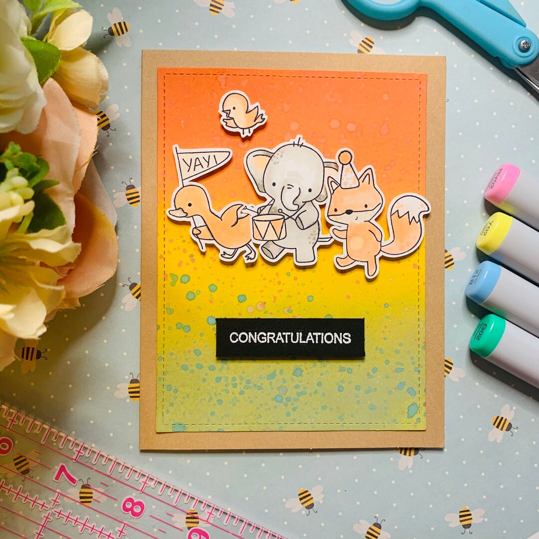 Congrats Bear Playing Horn Music Themed Card - Etsy