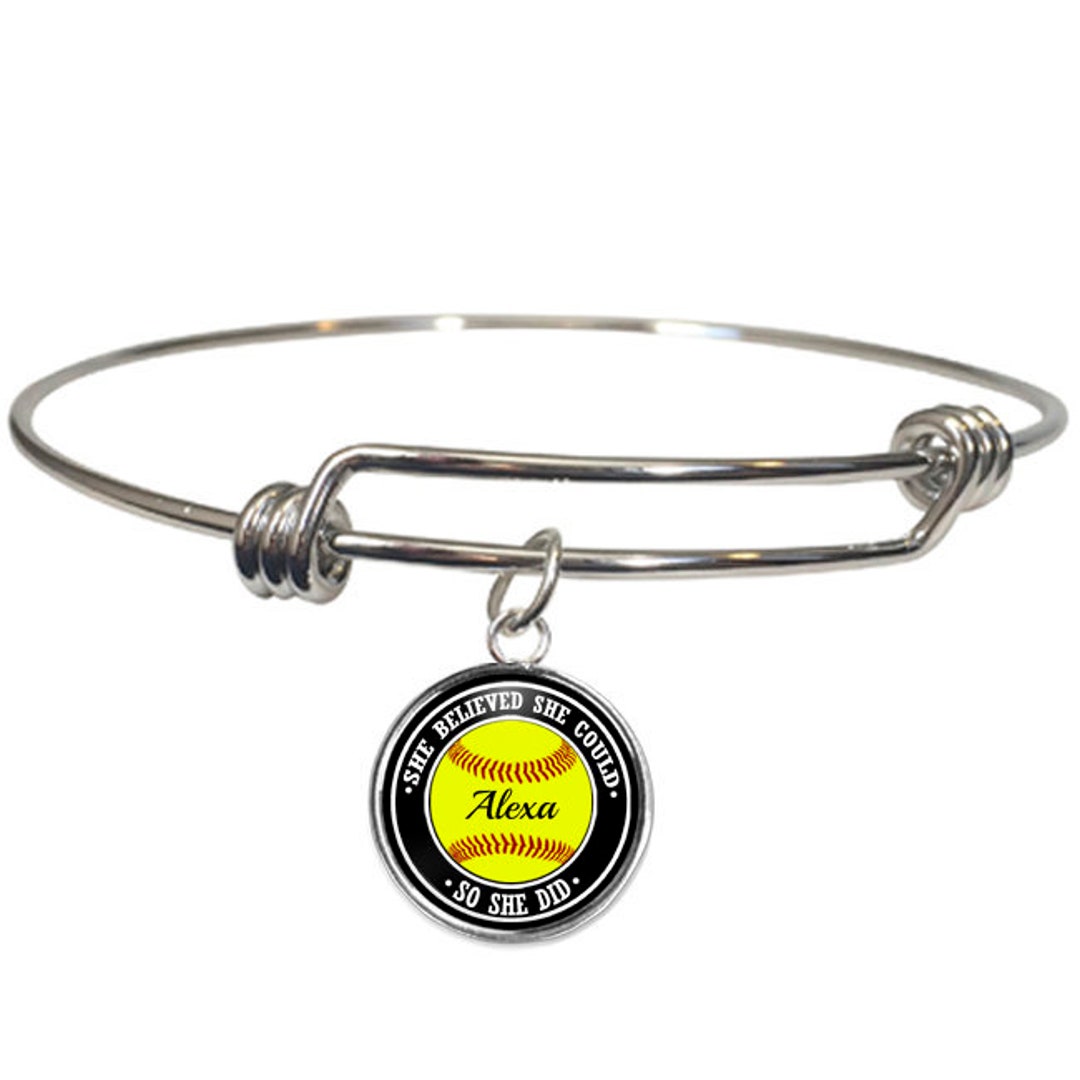 Custom Softball Bracelet, Personalized, Team Gift, Adjustable Bangle ...