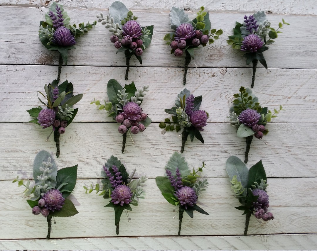 Succulent Buttonhole Artificial Purple Lavender Boutonniere Groomsmen ...