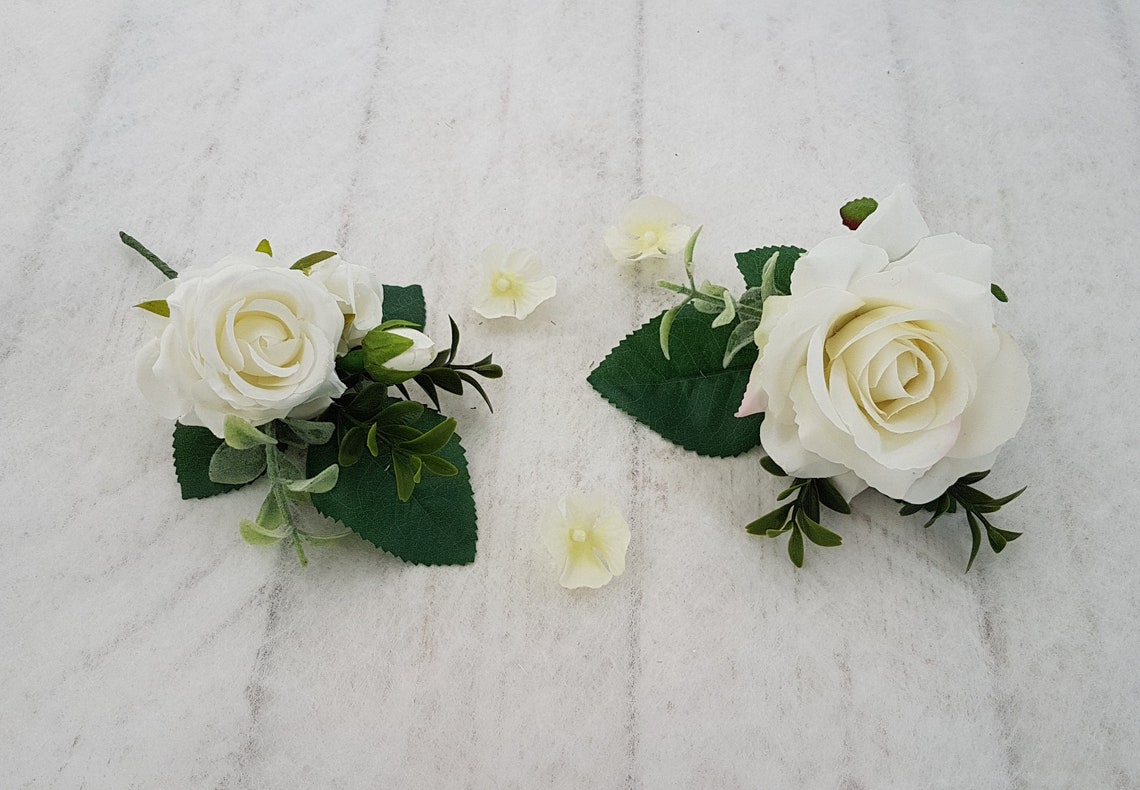 White Rose Buttonholes Boutonniere Classic Groom Lapel Pin Best Man ...