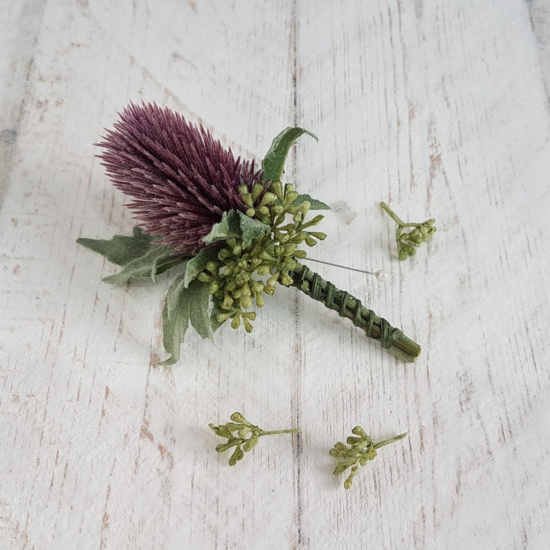 Scottish Purple Thistle Buttonhole & Corsage Set Wedding Boutonniere ...