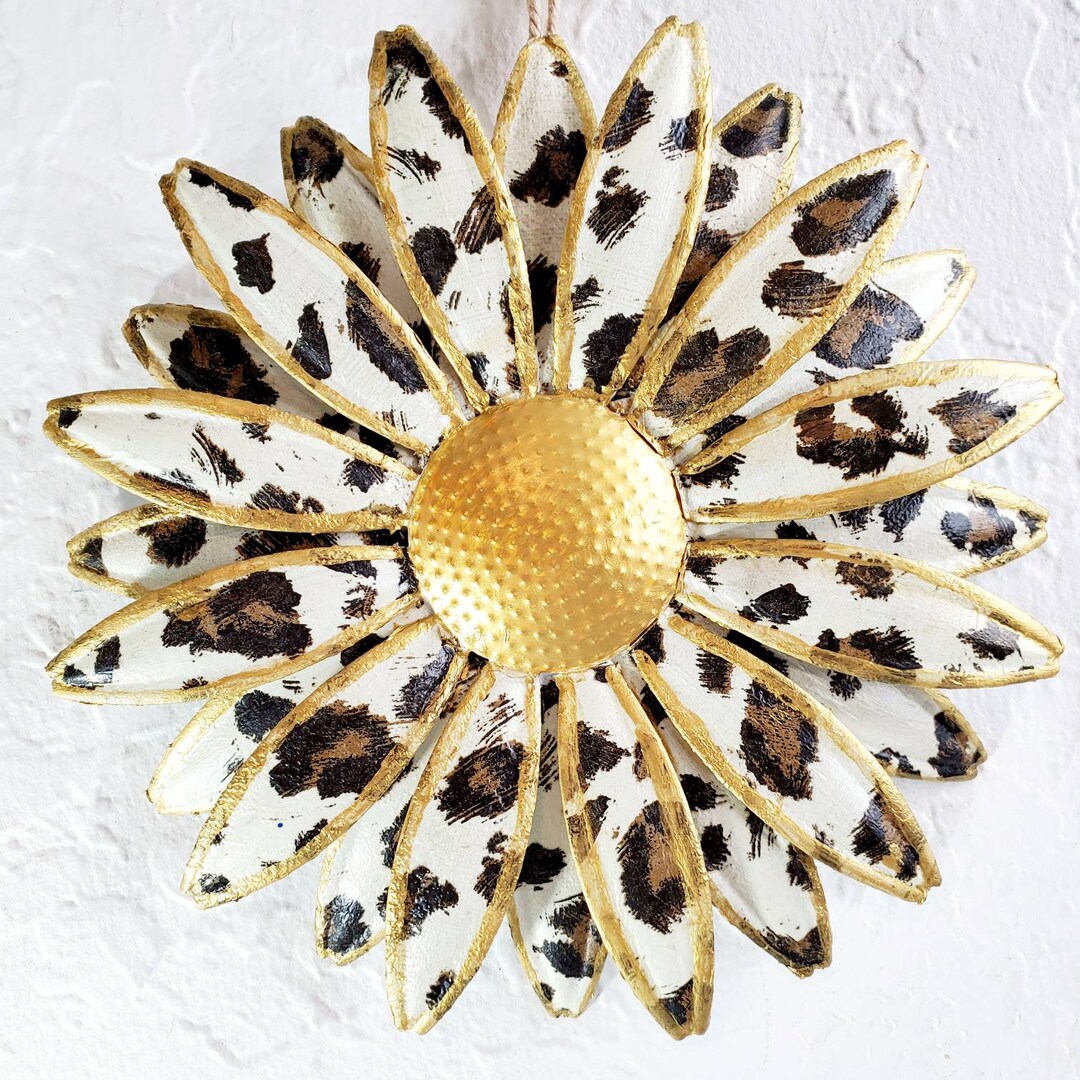 Animal Print Metal Flower Wall Art: Leopard Decor, 9 Inch - Etsy
