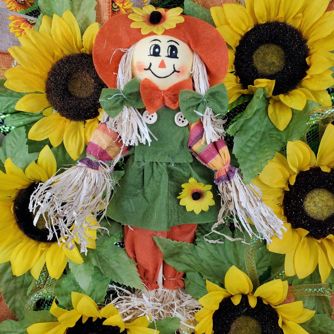 Sunflower Scarecrow Fall Wreath for Front Door Halloween - Etsy UK