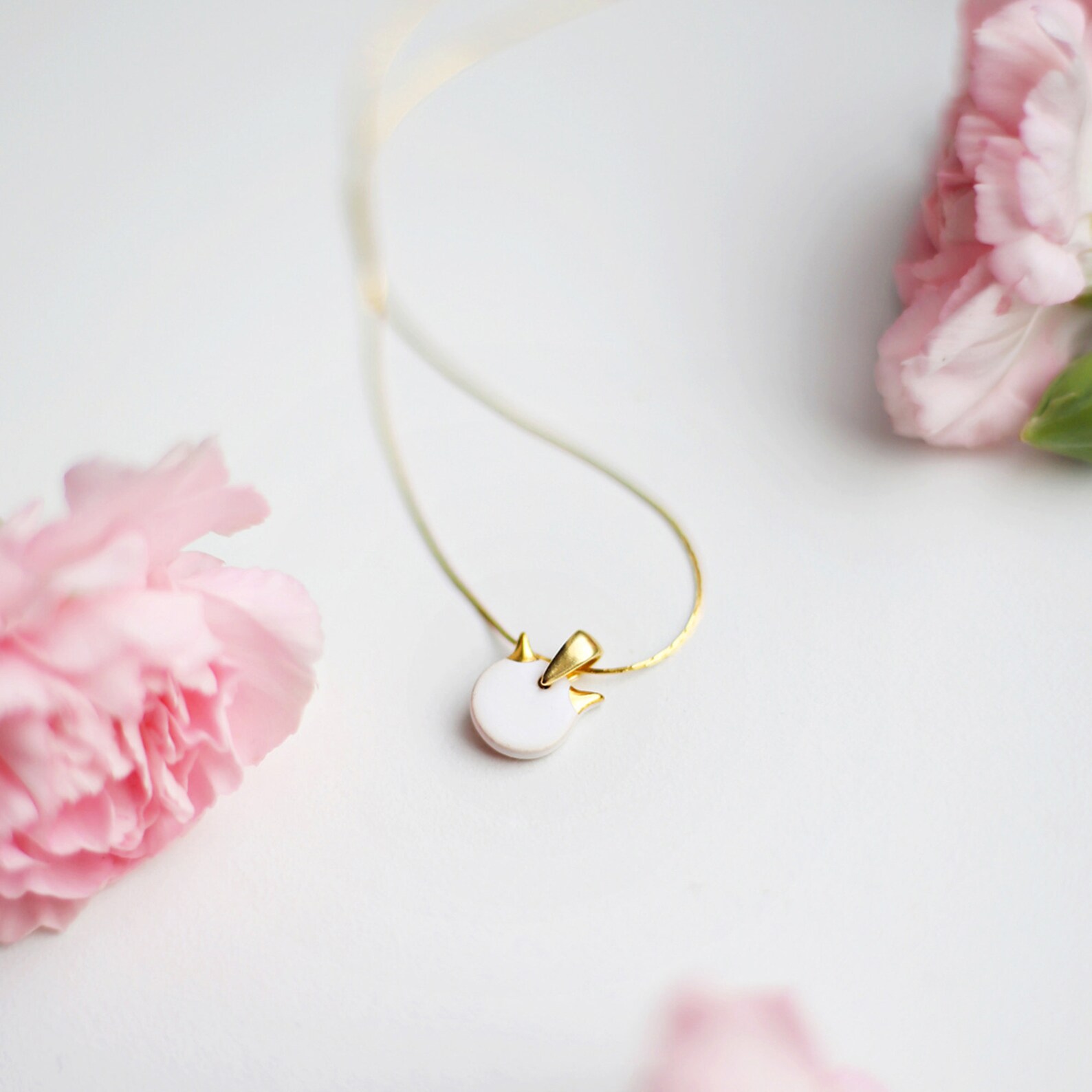 Cat Necklace Cat Pendant Necklace Gold Plated Necklace Ceramic - Etsy