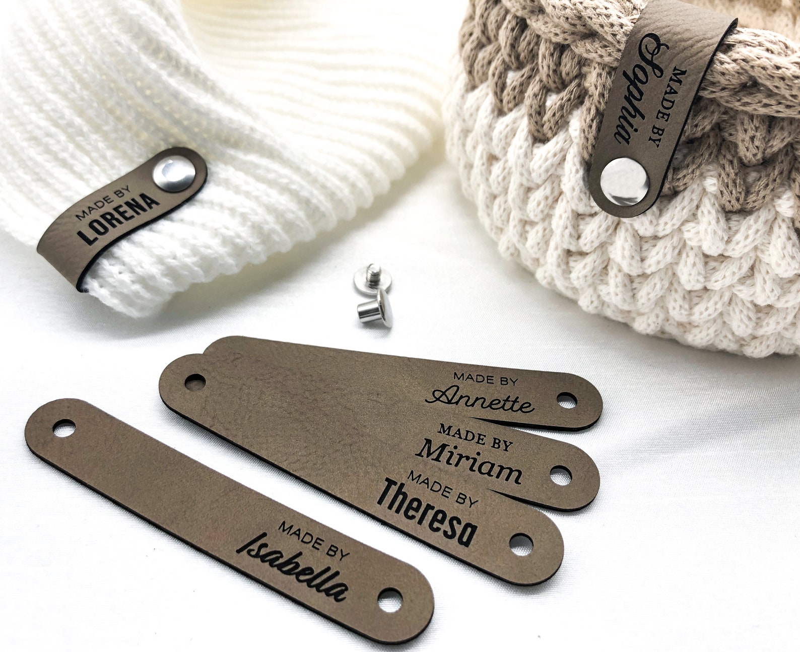 Personalisierte Label mit Chicago Screws / Kunstleder-Label mit ...