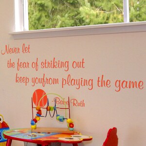 Baseball Wall Decal Never Let the Fear of Striking Out Baseball Decal ...