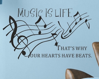 Music is Life That's Why Our Hearts Have Beats Decal | Etsy