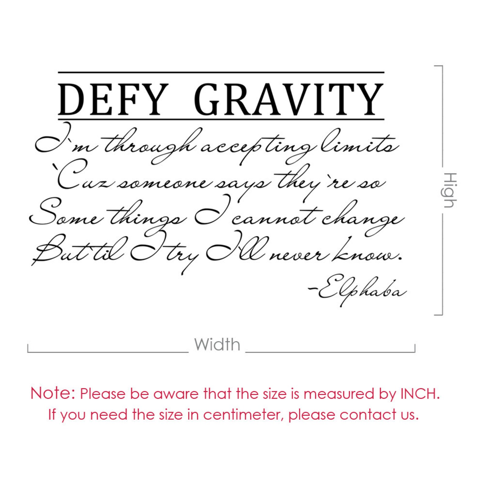 Defying Gravity Wicked Vinyl Wall Decal Art Decor Quote Sticker Saying ...