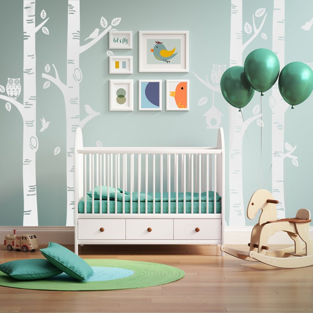 Birch Tree Wall Decal Birch Tree With Owls Wall Sticker Baby Nursery ...