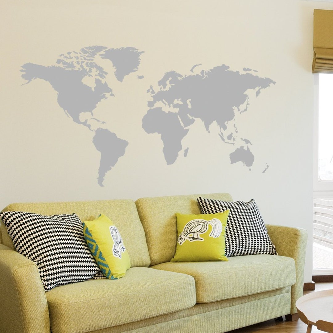 World Map Decal | Large World Map Vinyl Wall Sticker | Easy Install ...