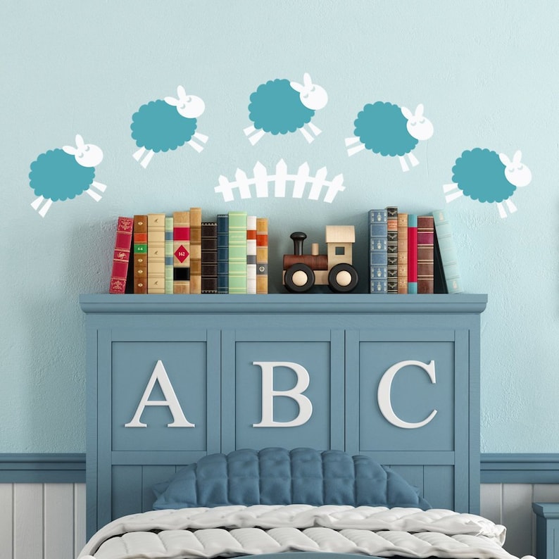 Jumping Sheep and Stars Nursery Wall Decal - Counting Sheep, Sheep ...
