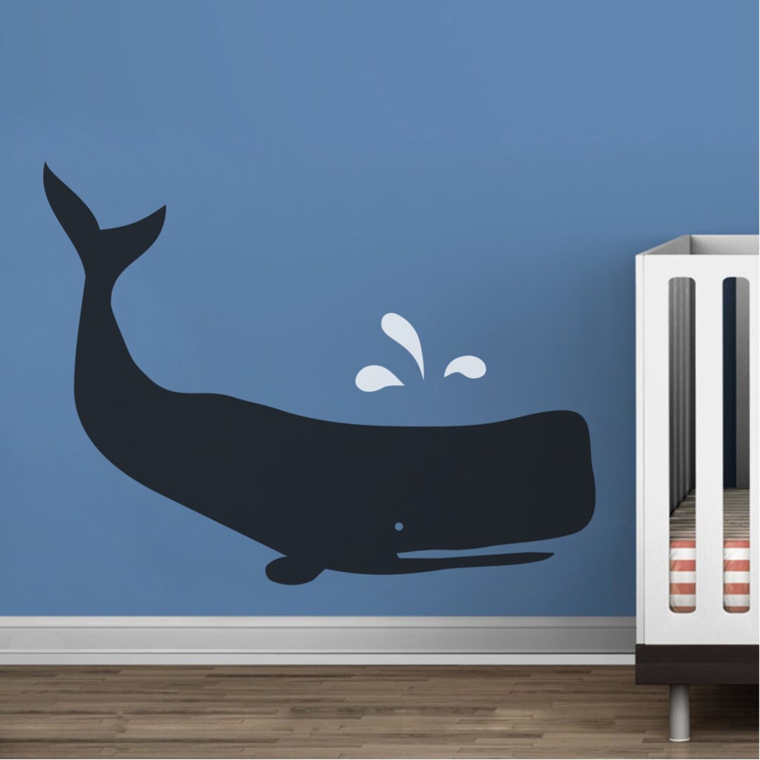 Nursery Wall Kids Decal - Cartoon Whale Art Home Baby Sticker - Kids ...