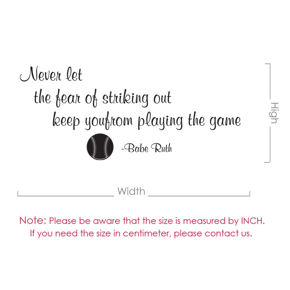 Baseball Wall Decal Never Let the Fear of Striking Out Baseball Decal ...