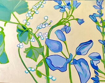 Blue Flowers Hand Painted Acrylic Painting Original Painting - Etsy
