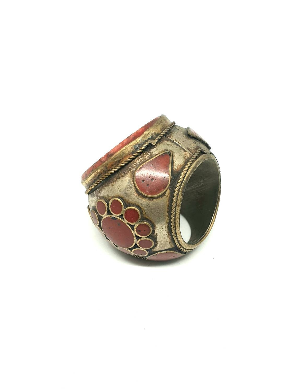 Coral Huge Large Ring Alpaca Silver Size 10.5US Vintage Ethnic - Etsy
