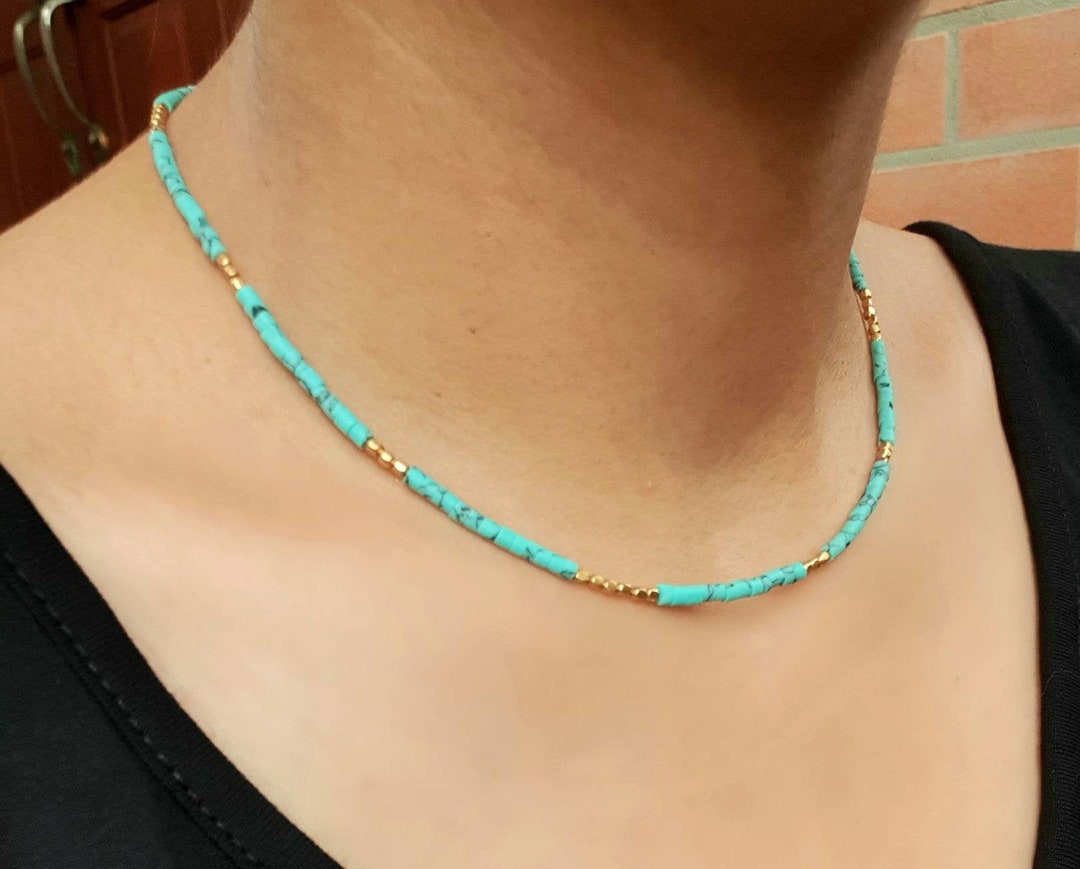 Genuine Turquoise Tiny Seed Beads Necklace Gemstone Minimalist - Etsy