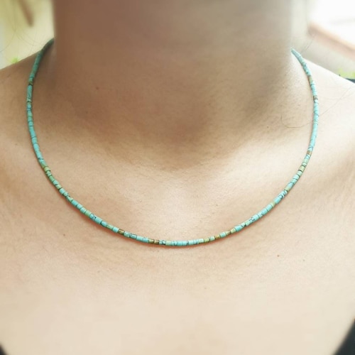 Genuine Turquoise Tiny Seed Beads Necklace Gemstone Minimalist - Etsy
