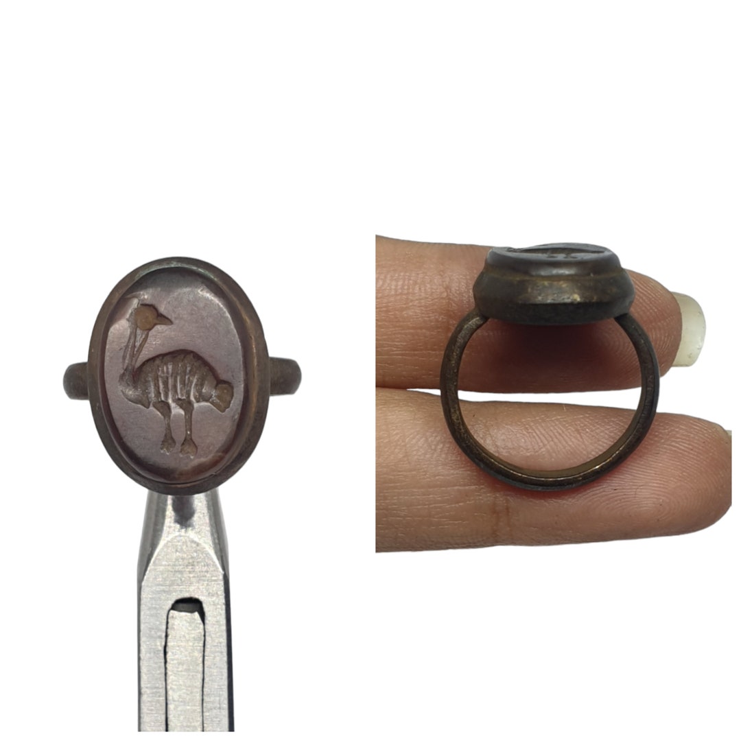 Antique Ancient Genuine Natural Agate Oval Bronze Stamp Ring Roman ...