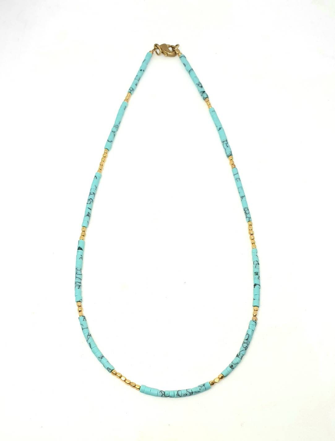 Genuine Turquoise Tiny Seed Beads Necklace Gemstone Minimalist | Etsy