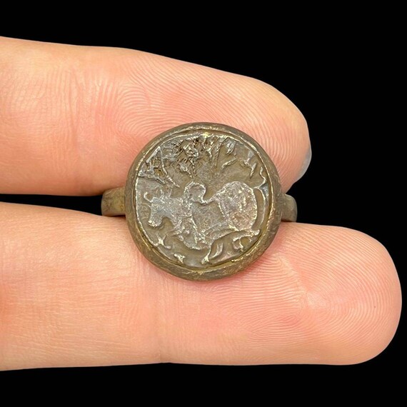 Rare Unique Roman Greek Brass Bull Signet Intaglio En… - Gem