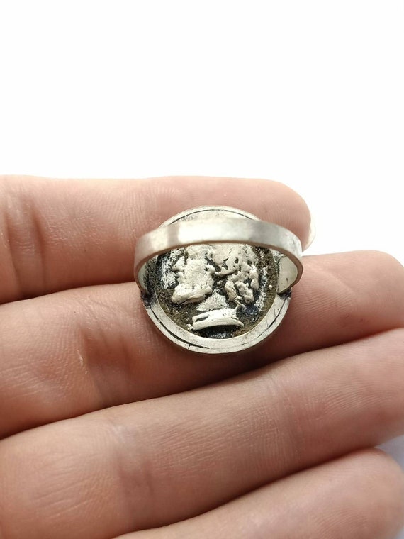 Rare Unique Roman Greek Silver Plated Signet Intaglio… - Gem