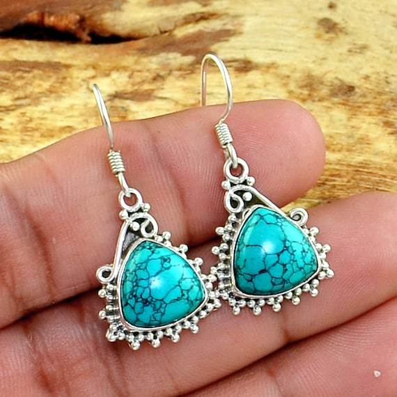 Turquoise 925 Sterling Silver Earring Handmade Silver Earring Bali Design Silver Jewelry Boho Jewelry Designer Handmade Jewelry Etsy