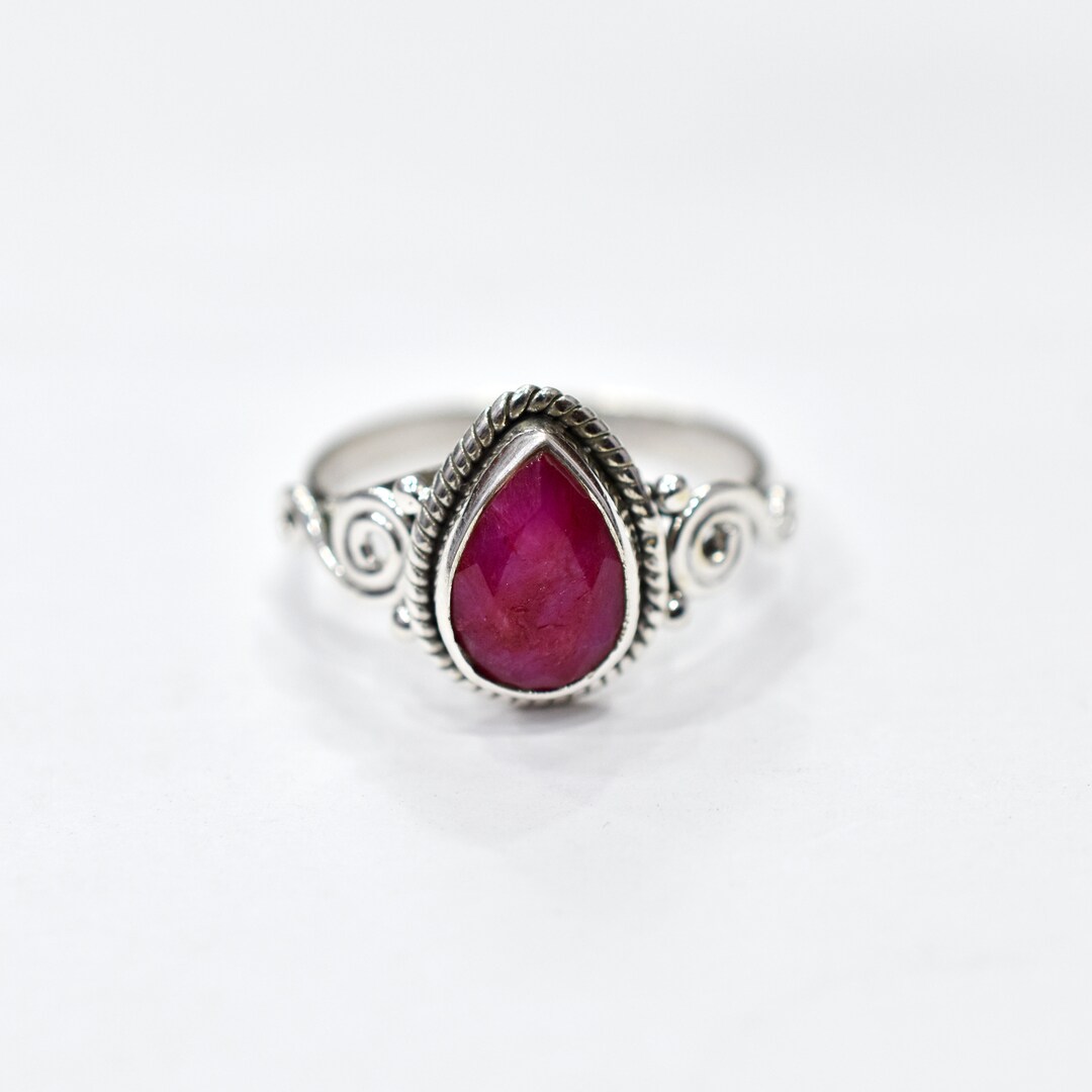 Indian Ruby Silver Ring, 925 Sterling Silver Ring, Ruby Handmade Ring ...