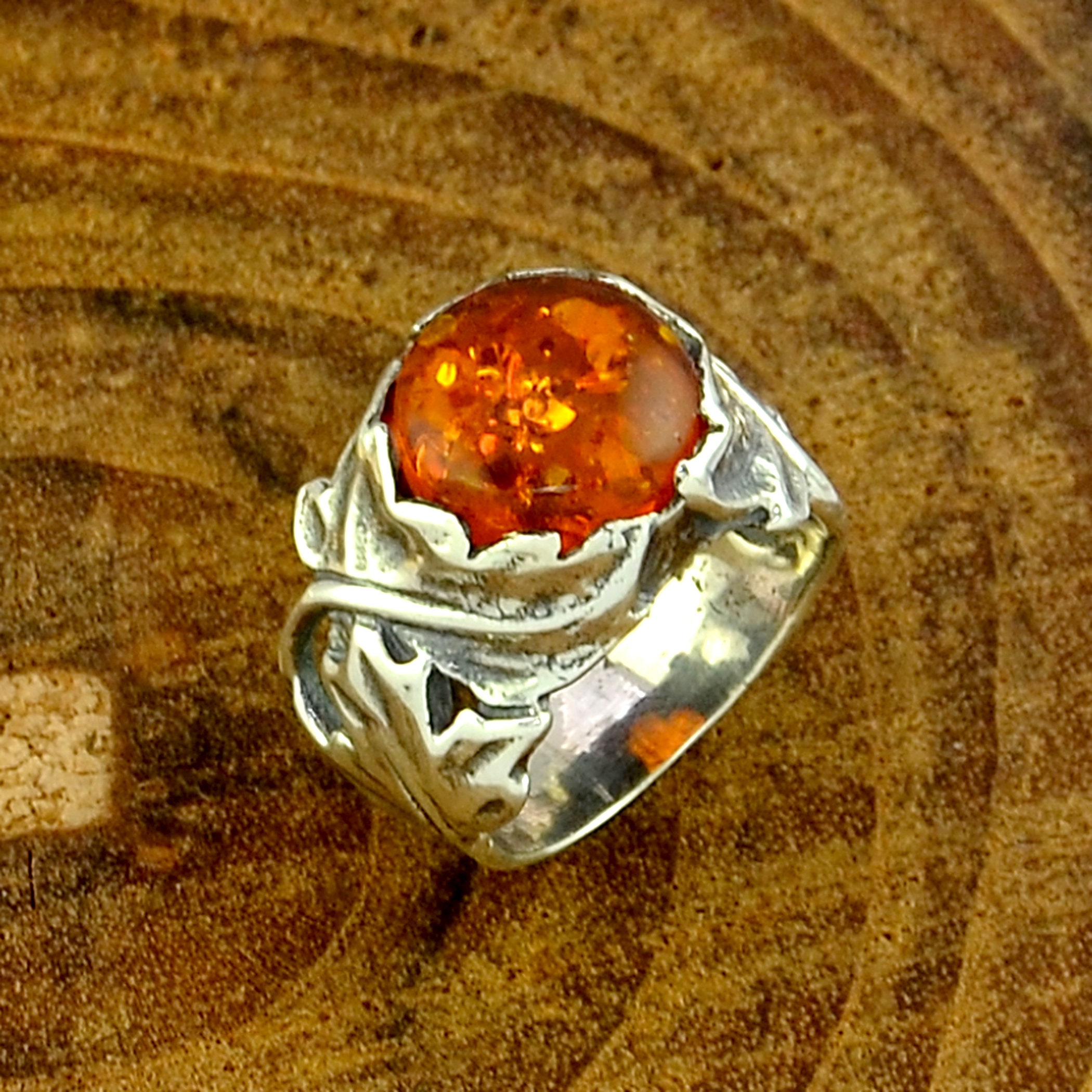 Natural Amber Ring 925 Sterling Silver Ring Round Gemstone - Etsy
