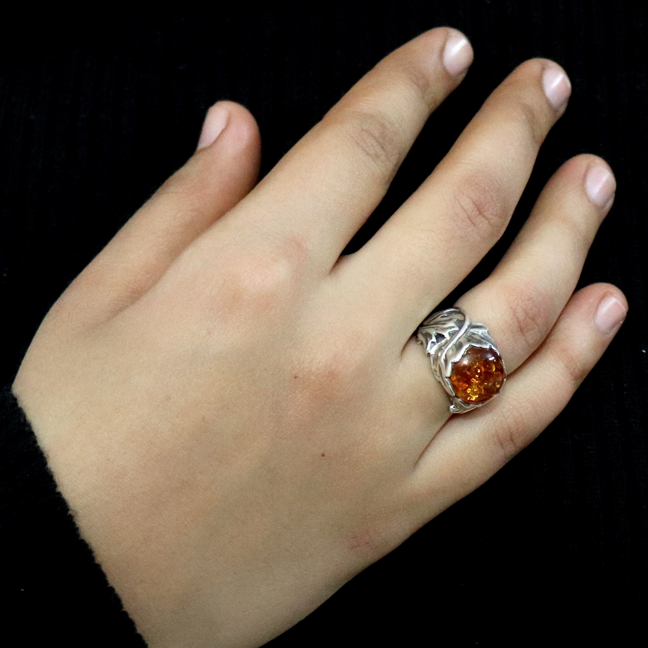 Natural Amber Ring 925 Sterling Silver Ring Round Gemstone - Etsy