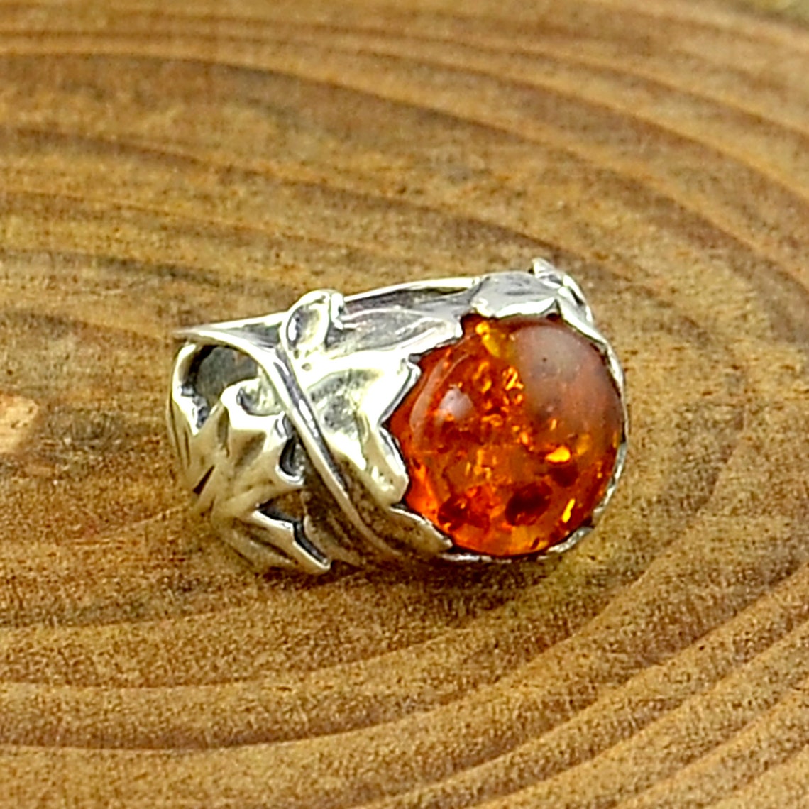 Natural Amber Ring 925 Sterling Silver Ring Round Gemstone - Etsy