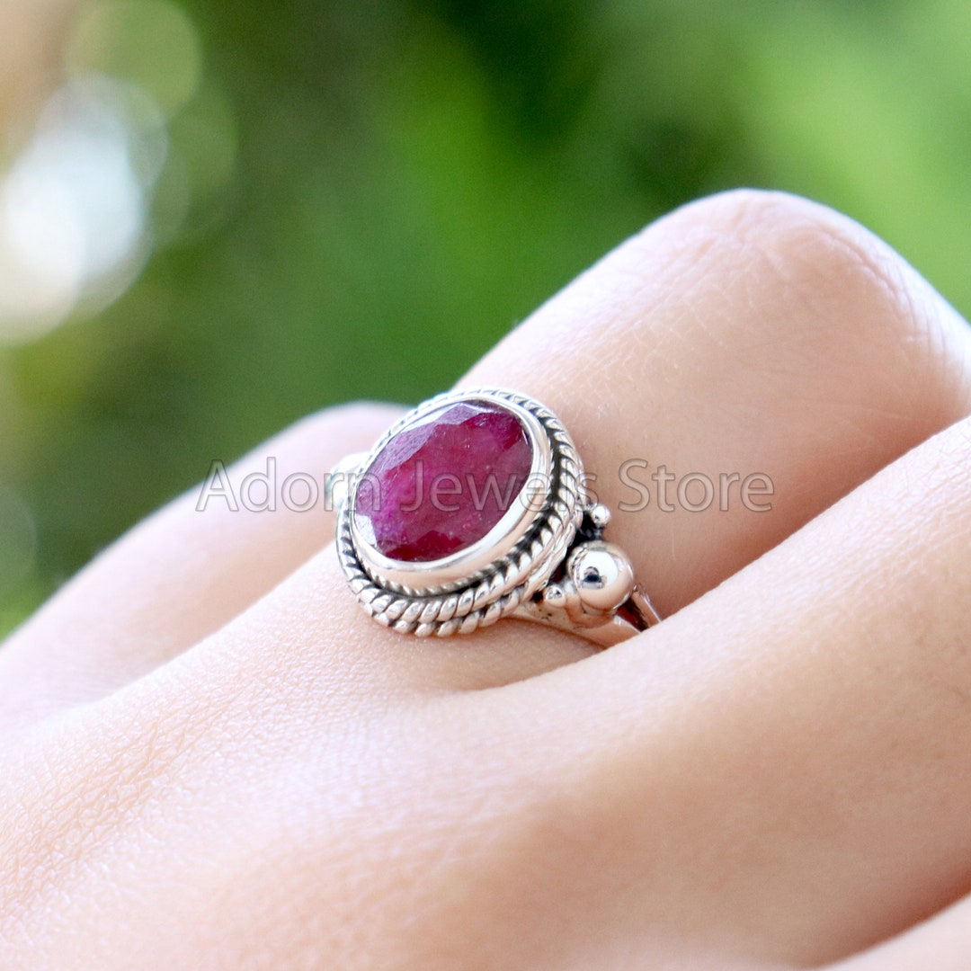 Indian Ruby Silver Ring, Indian Ruby 925 Sterling Silver Ring, Indian ...