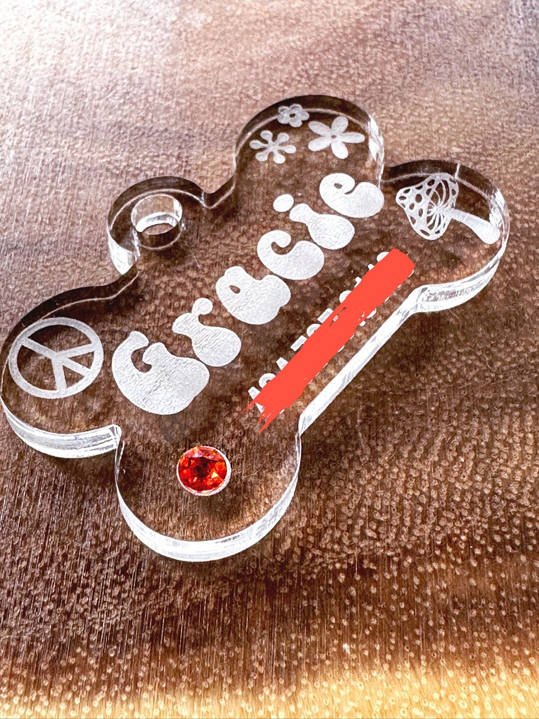 Personalized 70s Themed Acrylic Dog Tag With Custom Name and Contact ...